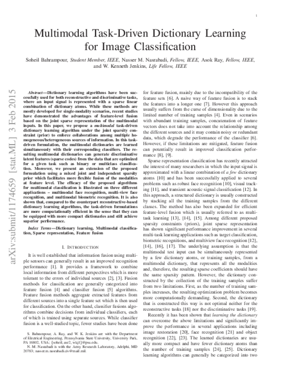Pdf Multimodal Task Driven Dictionary Learning For Image Classification Nasser Nasrabadi