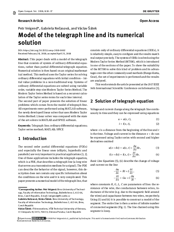 (PDF) Model of the telegraph line and its numerical solution
