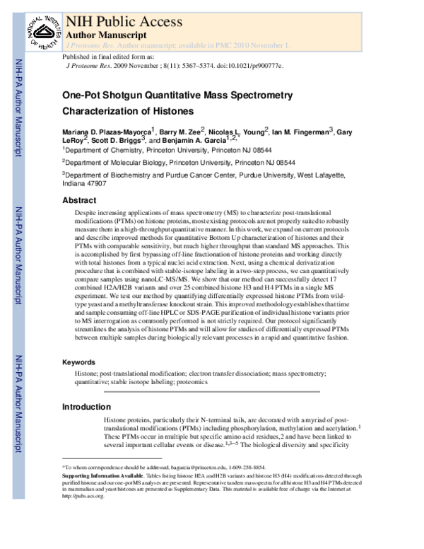 (PDF) One-pot shotgun quantitative mass spectrometry characterization ...