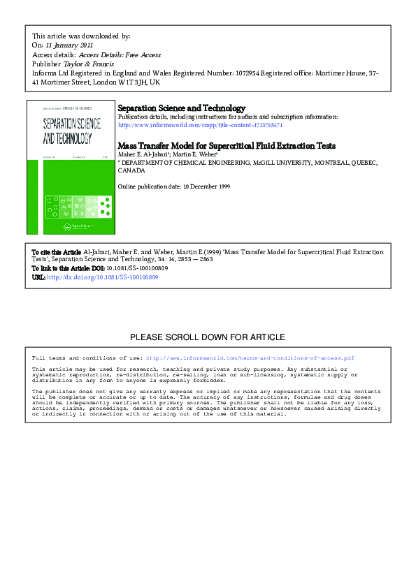 (PDF) Mass Transfer Model for Supercritical Fluid Extraction Tests