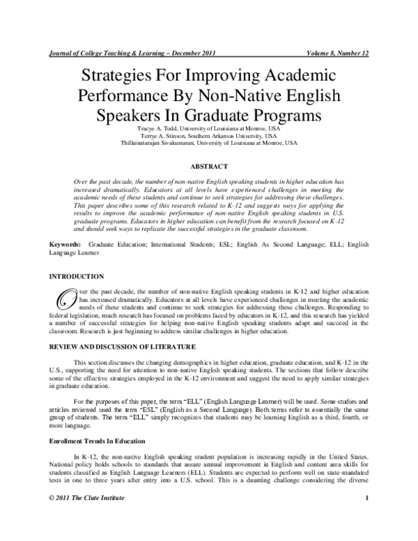 (PDF) Strategies For Improving Academic Performance By Non-Native ...