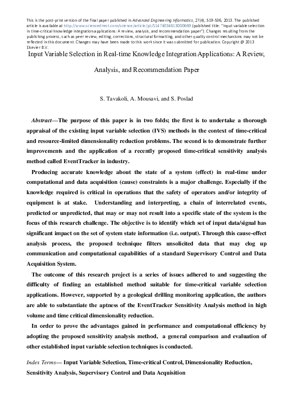 (PDF) Input variable selection in time-critical knowledge integration ...