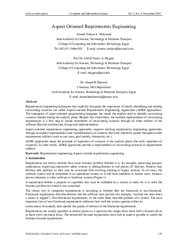 (PDF) Aspect Oriented Requirements Engineering