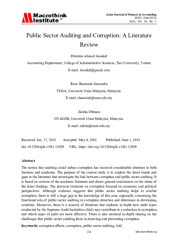 (PDF) Public Sector Auditing and Corruption: A Literature Review