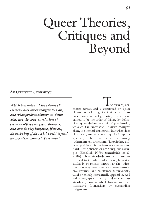 (PDF) Queer Theories, Critiques and Beyond