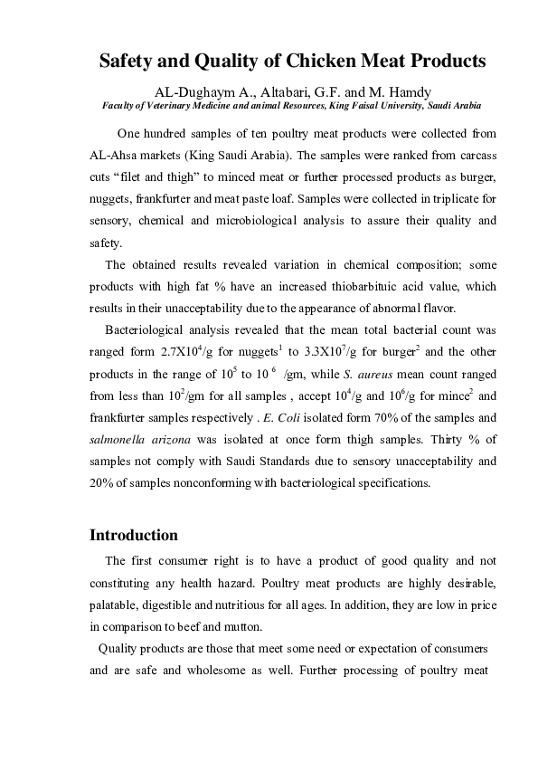 (PDF) Safety and Quality of Chicken Meat Products