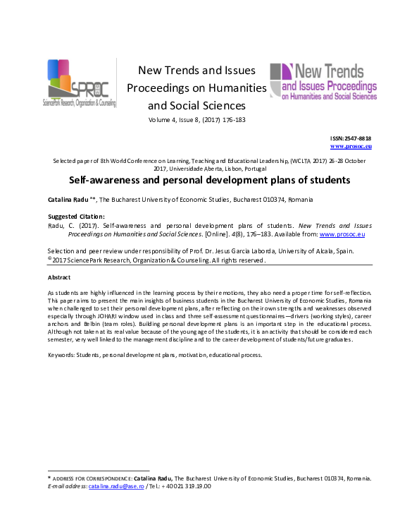 (PDF) Self-awareness and personal development plans of students