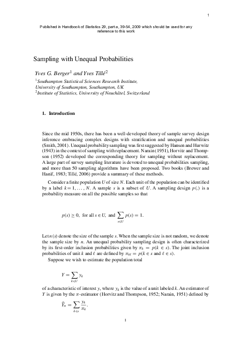 (PDF) Sampling with Unequal Probabilities