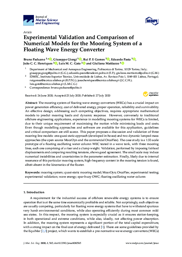 Pdf Experimental Validation And Comparison Of Numerical Models For The Mooring System Of A