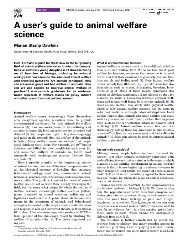 (PDF) A user's guide to animal welfare science