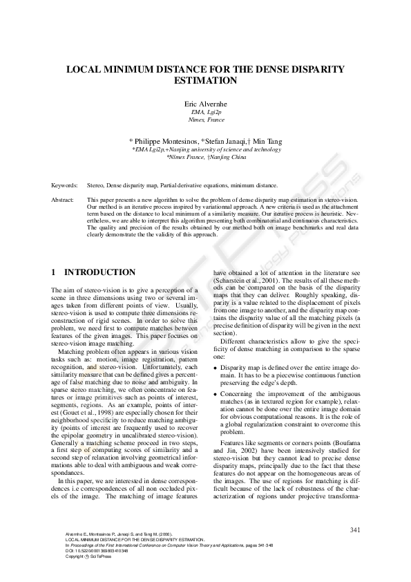 (PDF) Local Minimum Distance for the Dense Disparity Estimation