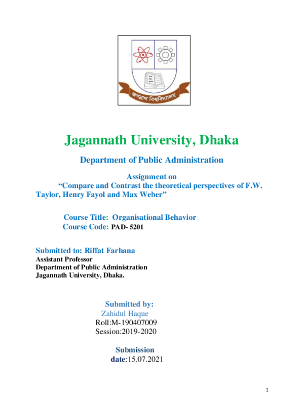 (PDF) F.W. Taylor, Henry Fayol and Max Weber | Zahidul Haque - Academia.edu