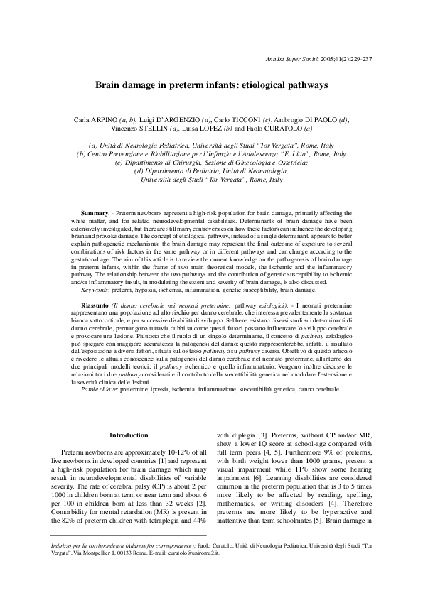 (PDF) Brain damage in preterm infants: etiological pathways