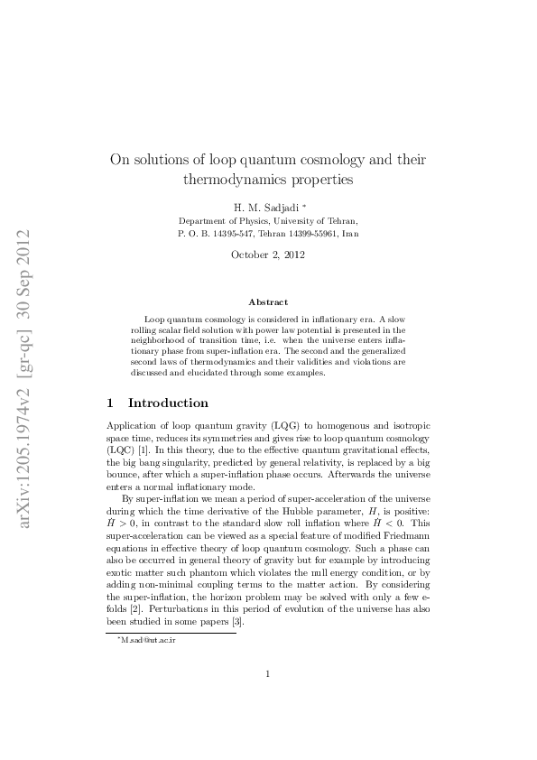 (PDF) On solutions of loop quantum cosmology