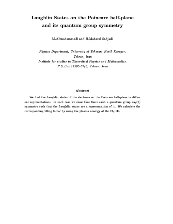 (PDF) Laughlin states on the Poincaré half-plane and their quantum ...