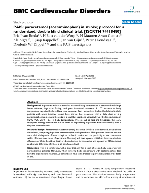 (PDF) PAIS: paracetamol (acetaminophen) in stroke; protocol for a ...