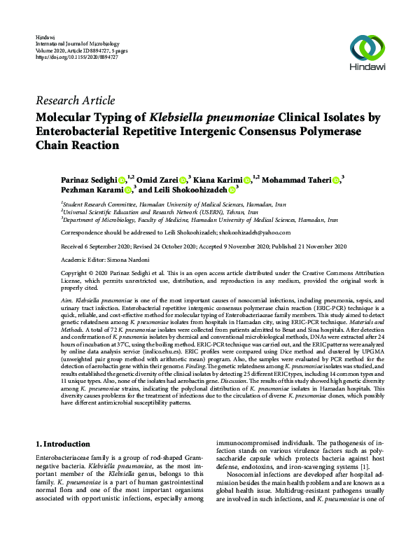 (PDF) ERIC-PCR Typing of Klebsiella pneumoniae Isolates