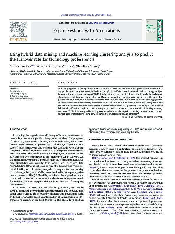 (PDF) Using hybrid data mining and machine learning clustering analysis to predict the turnover ...