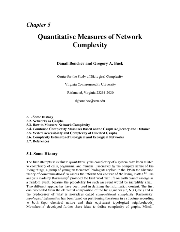 (PDF) Quantitative Measures of Network Complexity (PDF) Quantitative Measures of Network Complexity