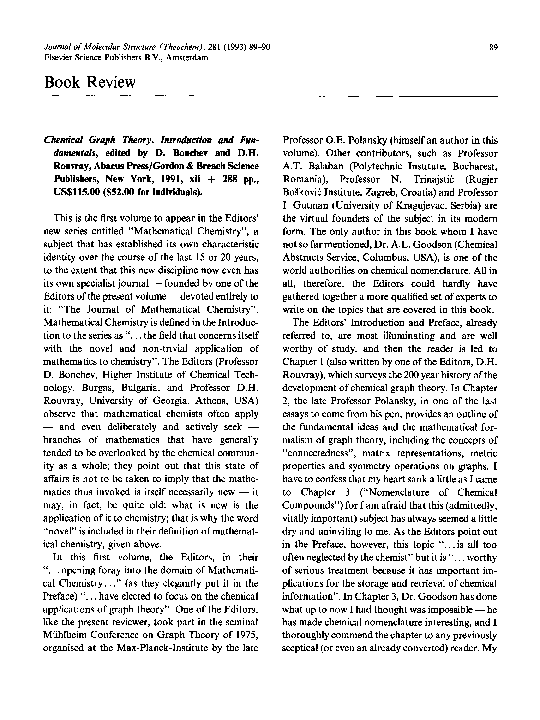 (PDF) Chemical graph theory, introduction and fundamentals