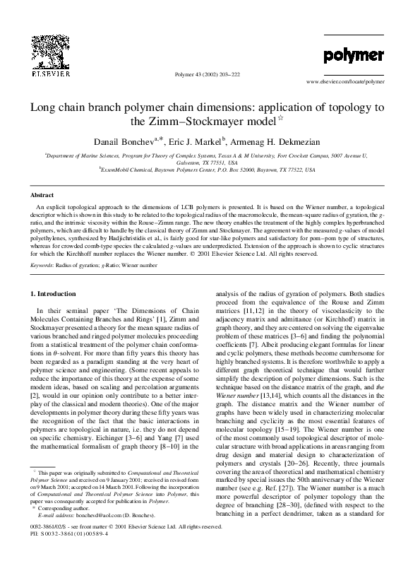 (PDF) Long chain branch polymer chain dimensions: application of ...