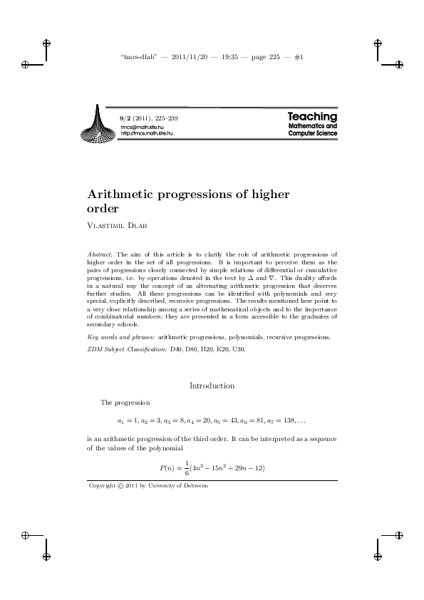 (PDF) Arithmetic progressions of higher order