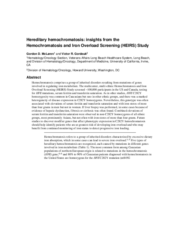 (PDF) Hereditary hemochromatosis: insights from the Hemochromatosis and ...
