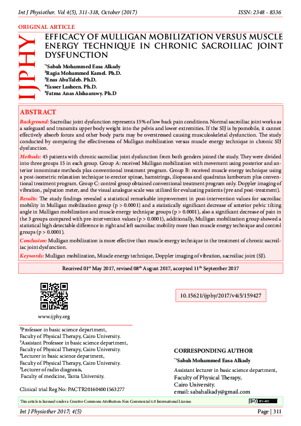 (PDF) Efficacy of Mulligan Mobilization Versus Muscle Energy Technique ...