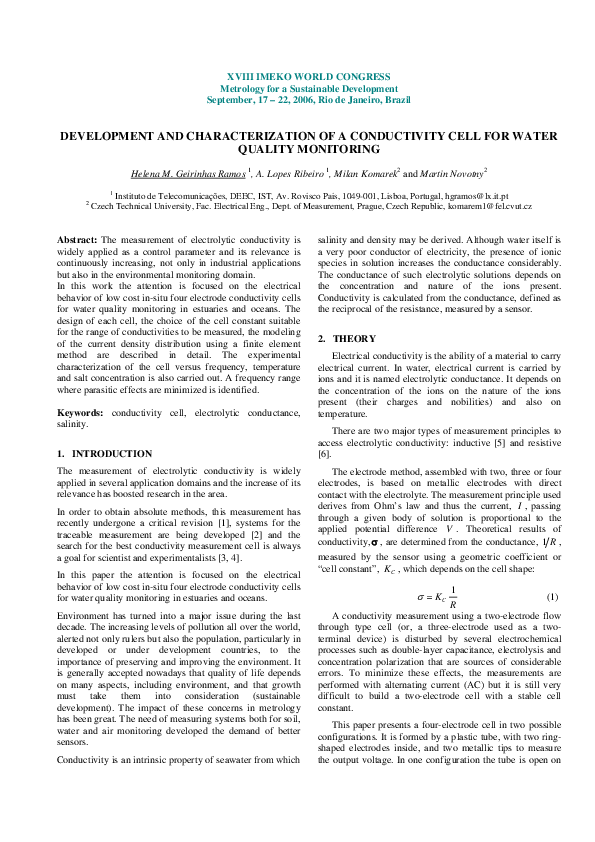 (PDF) Development and Characterization of a Conductivity Cell for Water ...