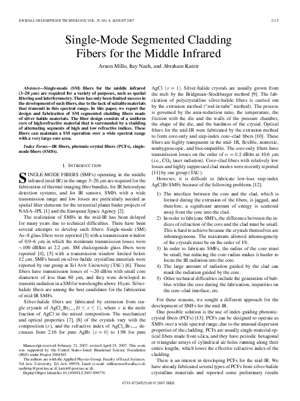 (PDF) Single-Mode Segmented Cladding Fibers for the Middle Infrared