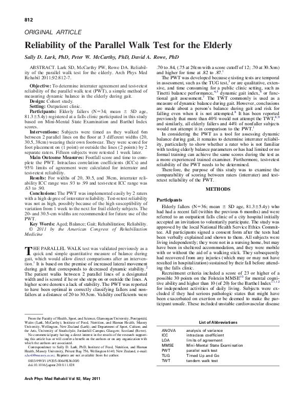 (PDF) Reliability of the Parallel Walk Test for the Elderly
