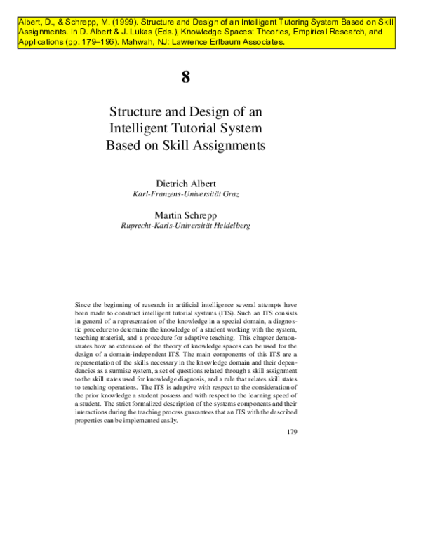 Pdf Structure And Design Of An Intelligent Tutorial System Based On Skill Assignments 