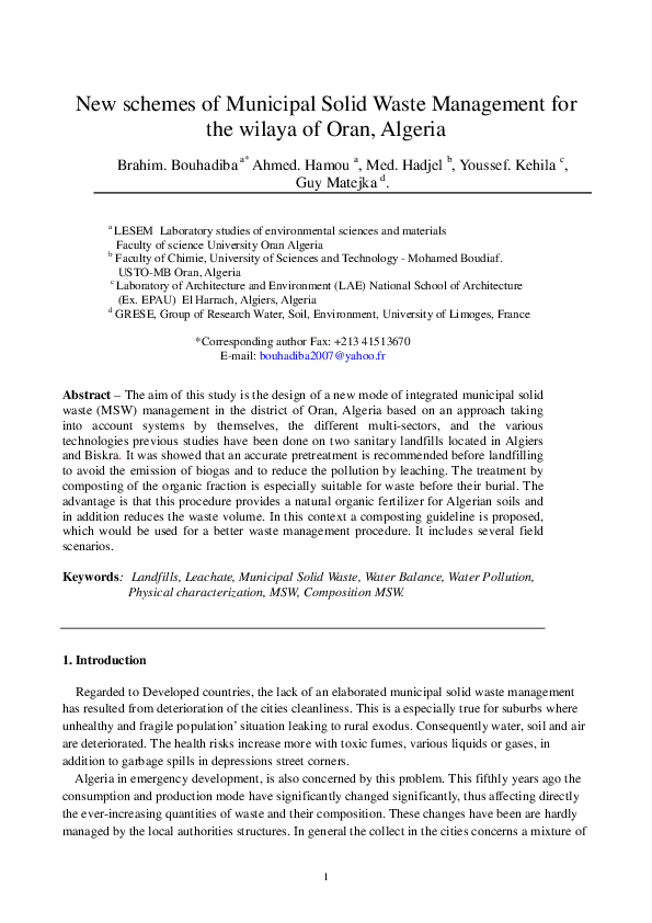 (PDF) For an Integrated Management of Municipal Solid Waste in Algeria. Systemic and ...