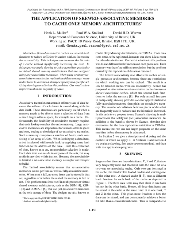 (PDF) The Application of Skewed-Associative Memories to Cache Only Memory Architectures