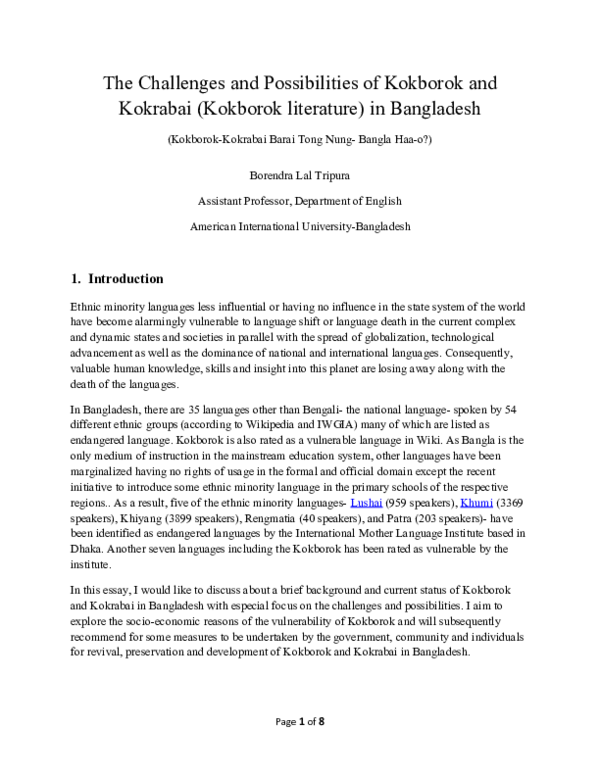 (DOC) The Challenges and Possibilities of Kokborok and Kokrabai ...