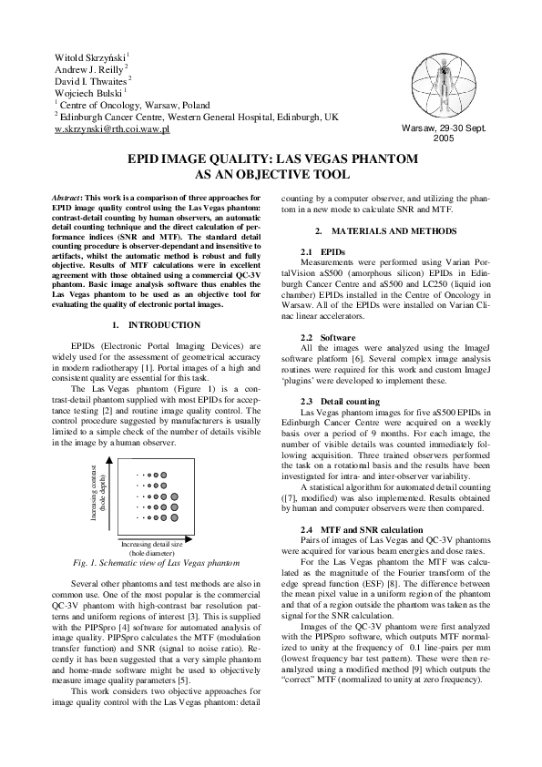 (PDF) EPID image quality: Las Vegas phantom as an objective tool