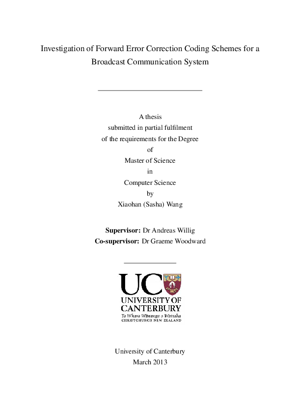 Pdf Investigation Of Forward Error Correction Coding Schemes For A Broadcast Communication System