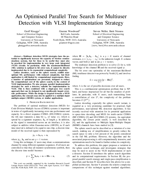 (PDF) An optimised parallel tree search for multiuser detection with VLSI implementation strategy