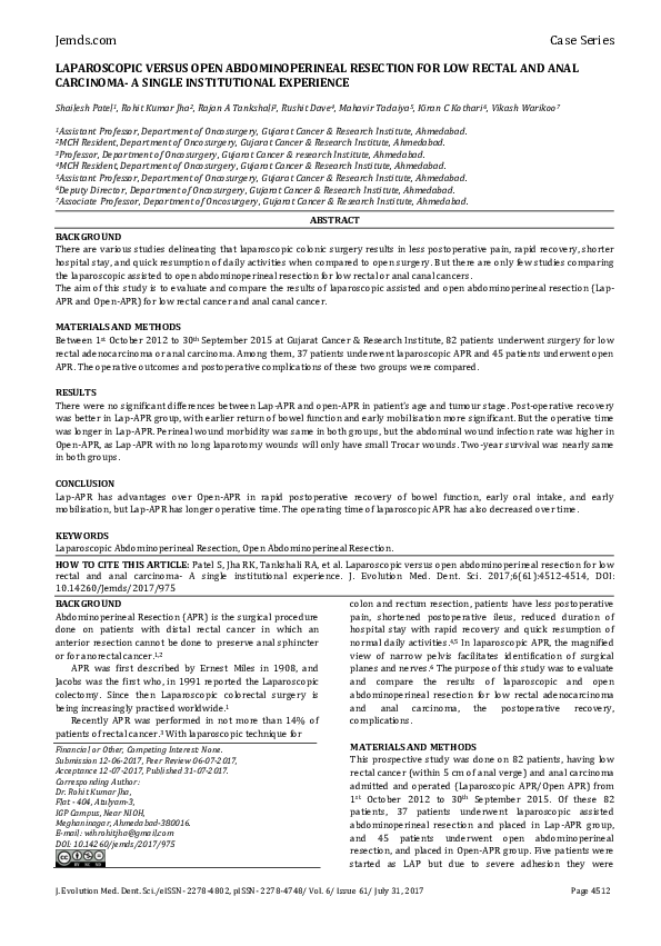 (PDF) Laparoscopic Versus Open Abdominoperineal Resection for Rectal ...