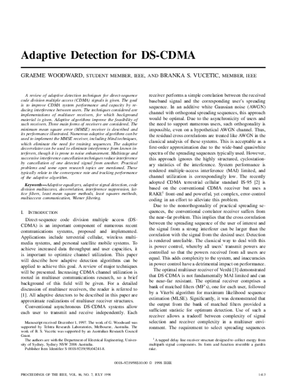 (PDF) Adaptive detection for DS-CDMA