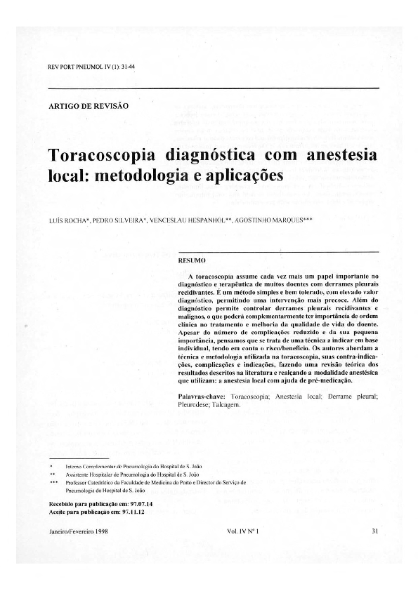 (PDF) Toracoscopia diagnóstica com anestesia local: metodologia e ...