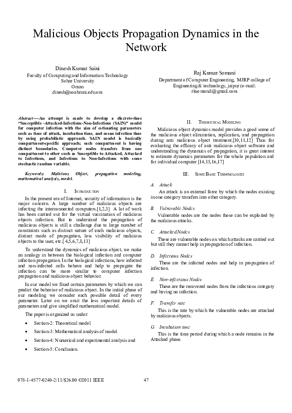 (PDF) Malicious objects propagation dynamics in the network