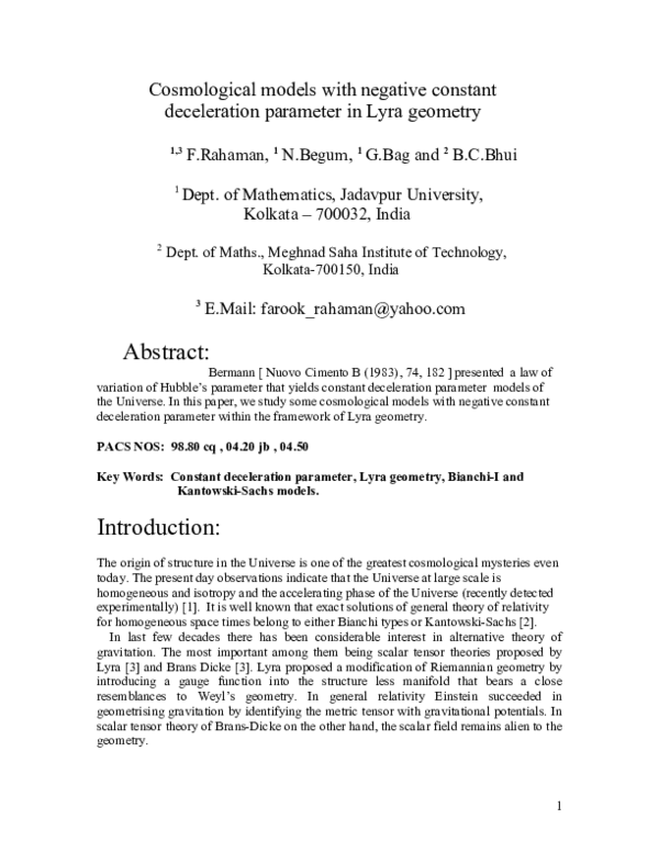 Pdf Cosmological Models With Negative Constant Deceleration Parameter In Lyra Geometry