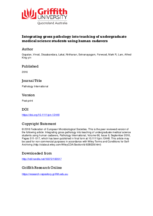 (PDF) Integrating gross pathology into teaching of undergraduate ...