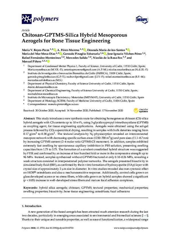 (PDF) Chitosan-GPTMS-Silica Hybrid Mesoporous Aerogels for Bone Tissue Engineering