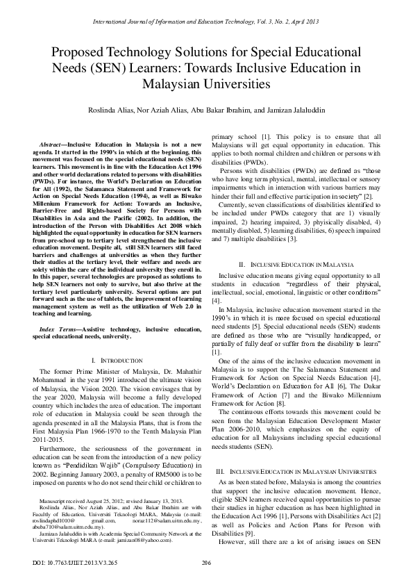 (PDF) Proposed Technology Solutions for Special Educational Needs (SEN ...