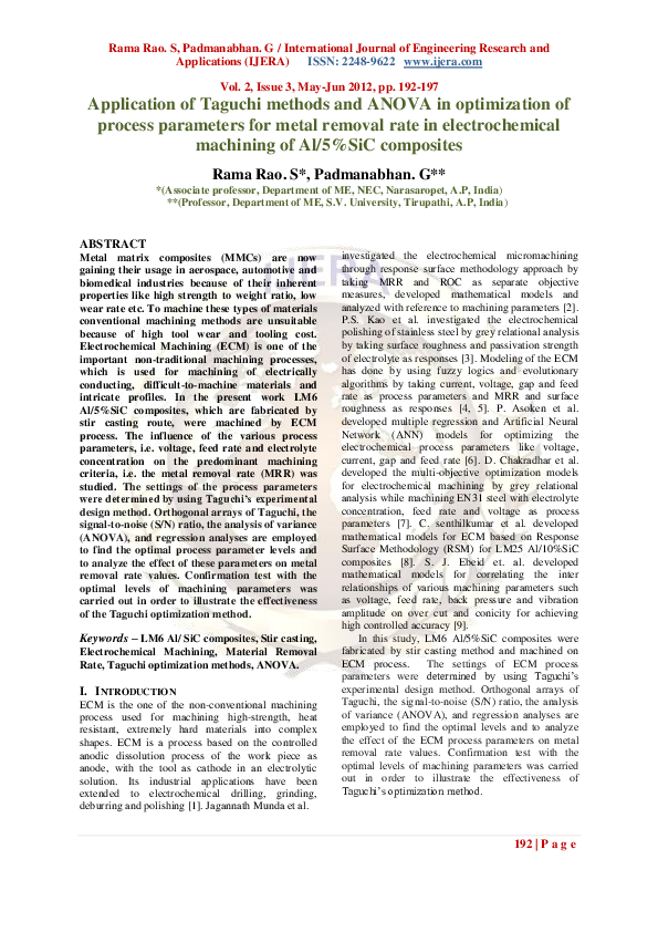 Pdf Application Of Taguchi Methods And Anova In Optimization Of Process Parameters For Metal