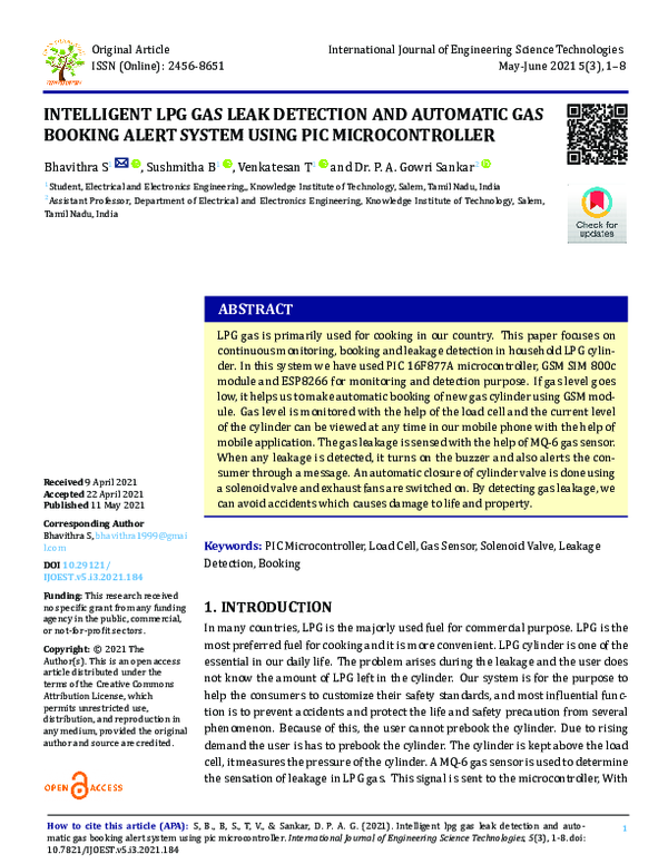 (PDF) INTELLIGENT LPG GAS LEAK DETECTION AND AUTOMATIC GAS BOOKING ...