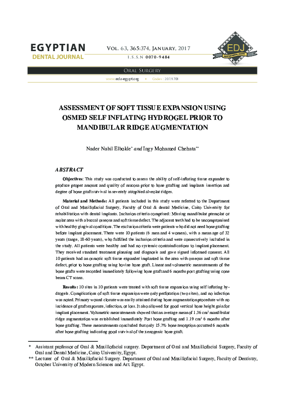 (PDF) Assessment of Soft Tissue Expansion Using Osmed Self Inflating ...