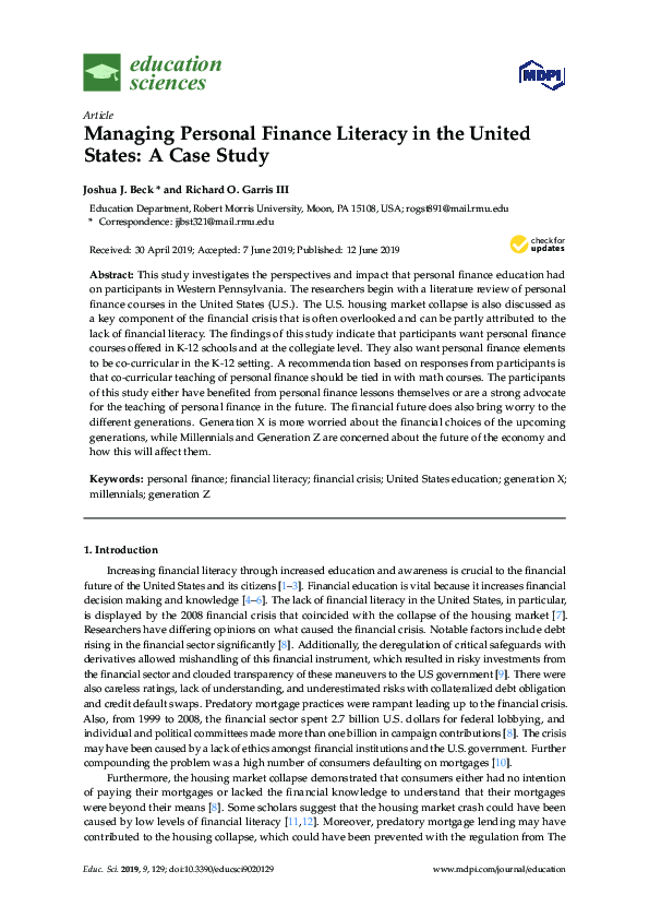 (PDF) Managing Personal Finance Literacy in the United States: A Case Study